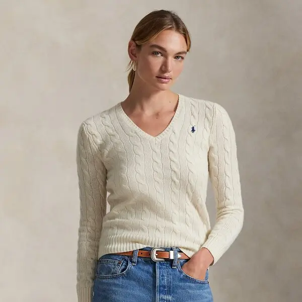 Ralph Lauren Cable-knit Wool-cashmere V-neck Sweater - Cream