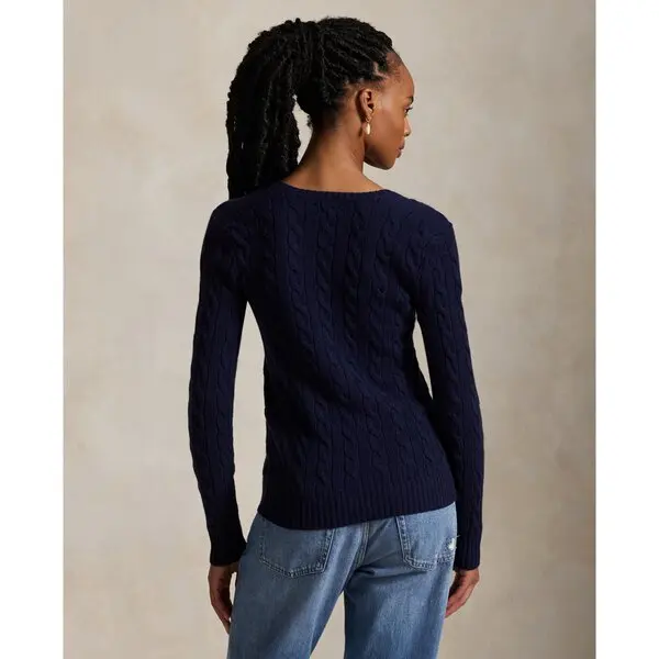 Ralph Lauren Cable-knit Wool-cashmere V-neck Sweater - Hunter Navy