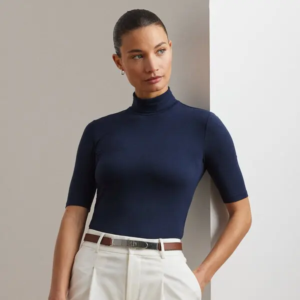 Ralph Lauren Jersey Turtleneck Top - Lauren Navy