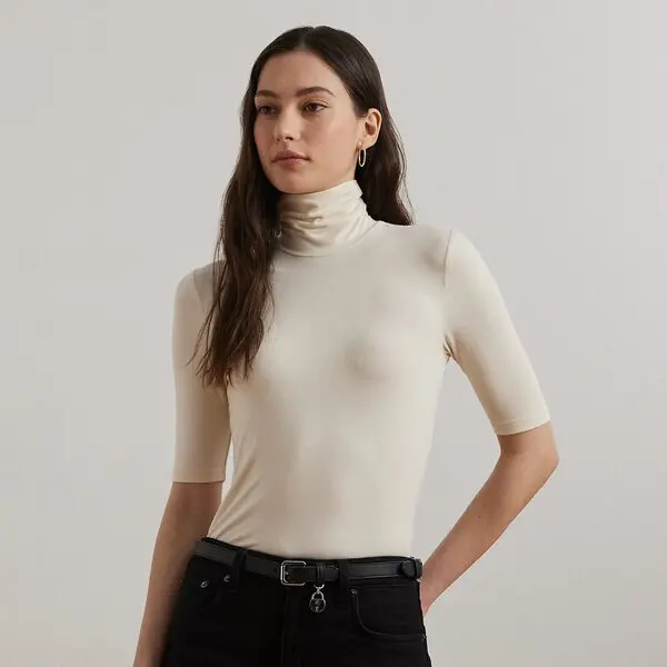 Ralph Lauren Jersey Turtleneck Top - Mascarpone Cream