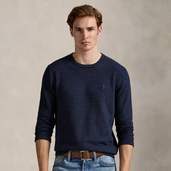 Ralph Lauren Mesh-knit Striped Cotton Sweater - Navy Combo
