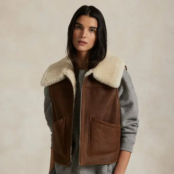 Ralph Lauren Icelandic Lamb Shearling Vest - Pale Russet/spring Beige