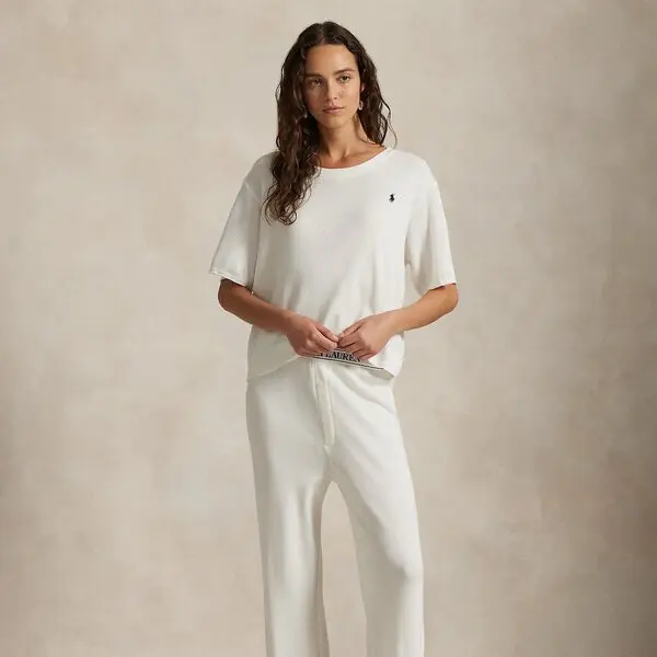 Ralph Lauren Waffle-knit Pajama Set - Ecru