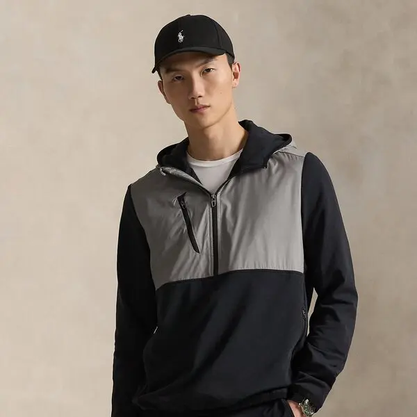Ralph Lauren Performance Hybrid Half-zip Hoodie - Polo Black/perfect Grey