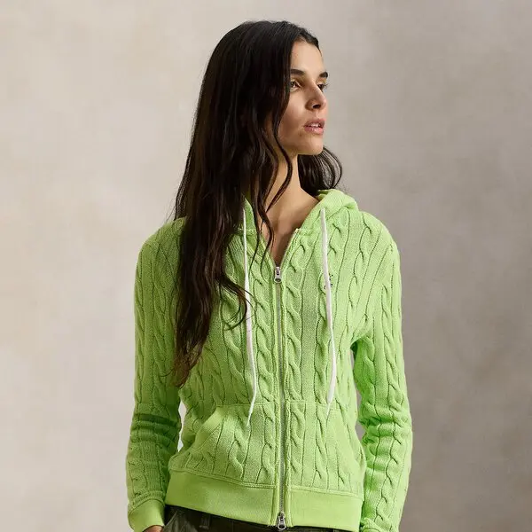 Ralph Lauren Cabe-knit Cotton Fu-zip Hoodie - Apple Green