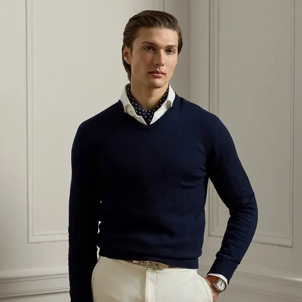 Ralph Lauren Cashmere V-neck Sweater - Classic Chairman Navy