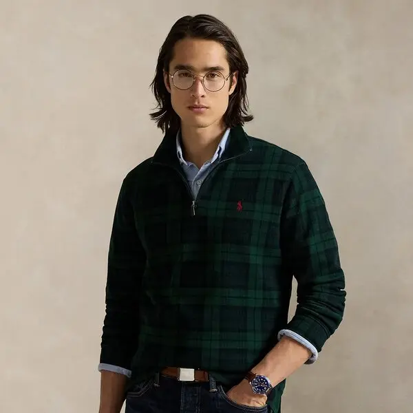 Ralph Lauren Estate-rib Quarter-zip Pullover - Blackwatch Plaid