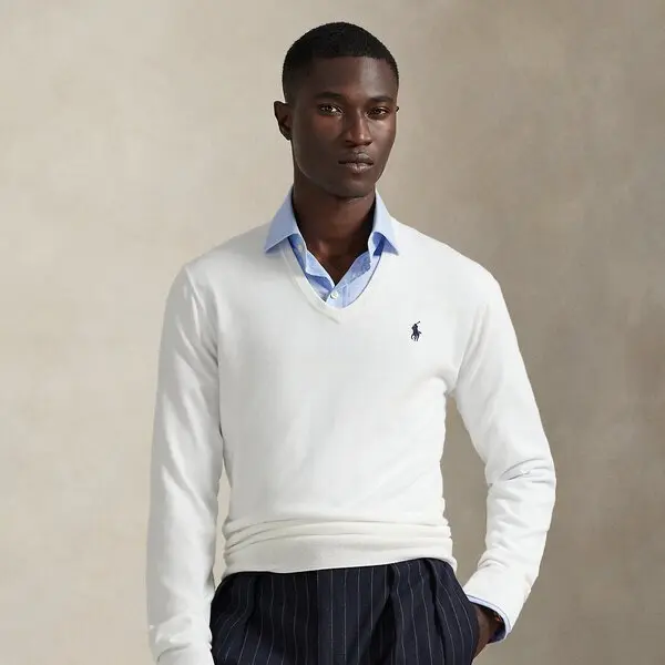 Ralph Lauren Cotton V-neck Sweater - Deckwash White