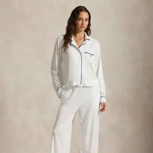 Ralph Lauren Ong-seeve Jersey Pajama Set - White Cloud