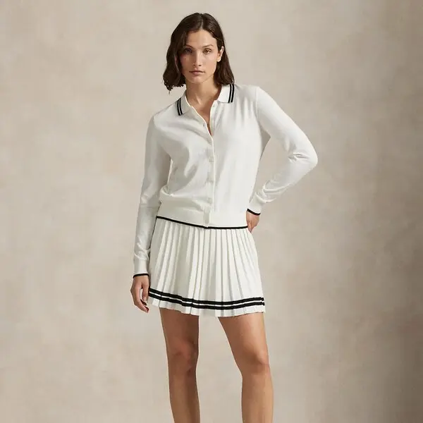 Ralph Lauren Pleated Skort With Striped Hem - White Splash/polo Black
