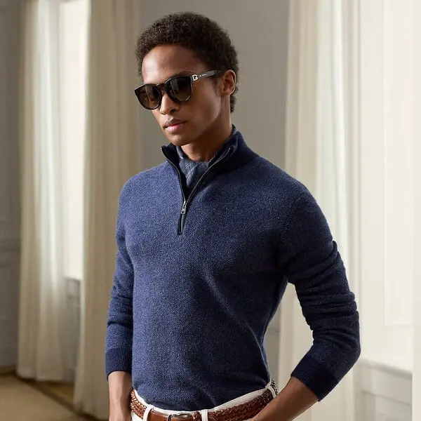 Ralph Lauren Birdseye Cashmere Quarter-zip Sweater - Classic Chairman Navy
