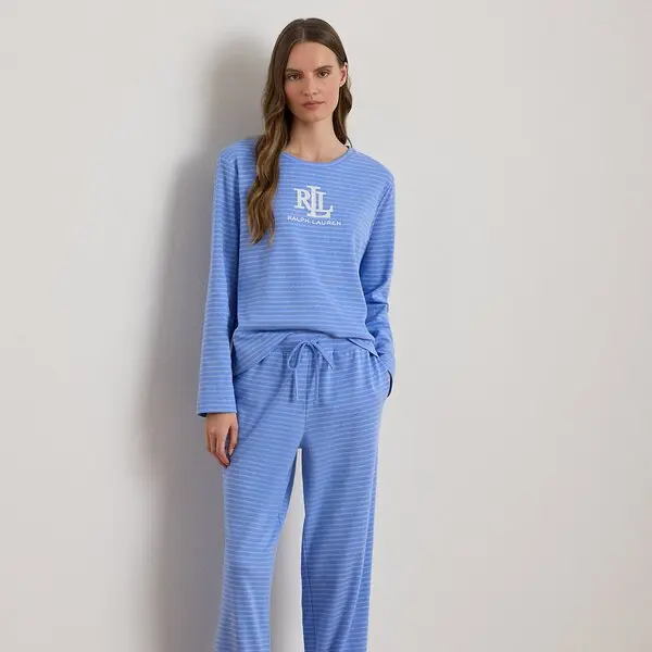 Ralph Lauren Triped Cotton-blend Interlock Pj Et - Blue Stripe