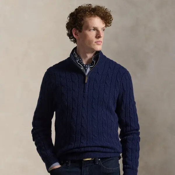 Ralph Lauren Cable-knit Quarter-zip Cashmere Sweater - Bright Navy