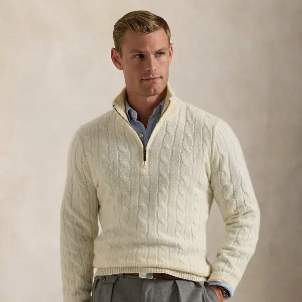 Ralph Lauren Cable-knit Quarter-zip Cashmere Sweater - Cream