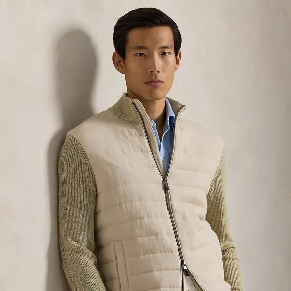 Ralph Lauren Hybrid Linen Full-zip Sweater - Coastal Beige Linen Combo