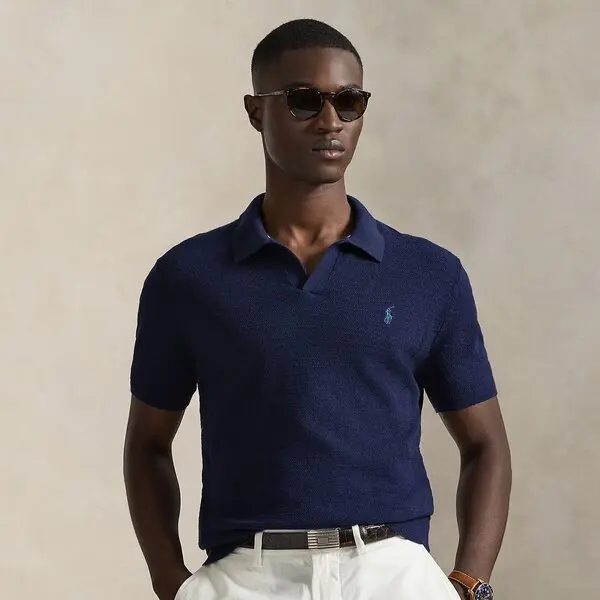 Ralph Lauren Textured Cotton-linen Polo Sweater - Bright Navy/deckwash White