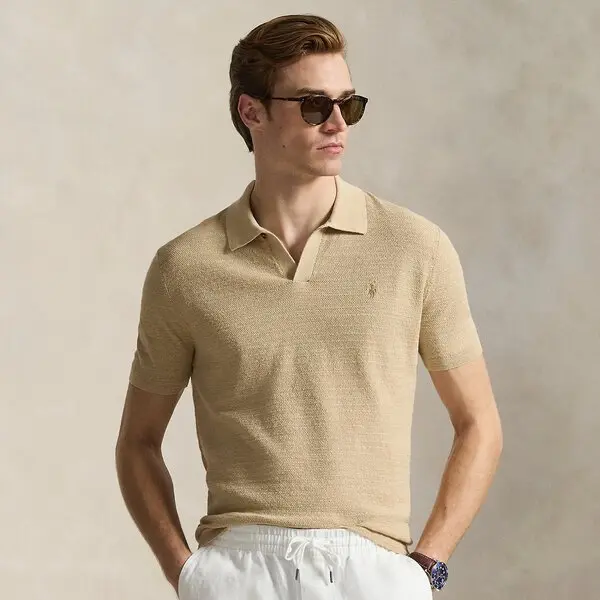 Ralph Lauren Textured Cotton-linen Polo Sweater - Dune Tan/deckwash White