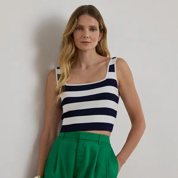 Ralph Lauren Striped Cropped Sleeveless Sweater - White/refined Navy