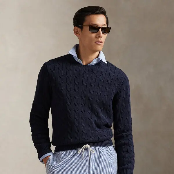 Ralph Lauren Cable-knit Cotton Crewneck Sweater - Hunter Navy