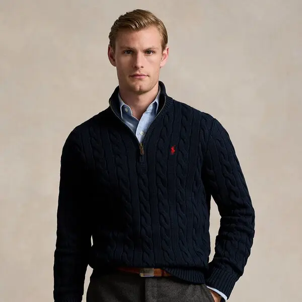 Ralph Lauren Cable-knit Cotton Quarter-zip Sweater - Polo Black