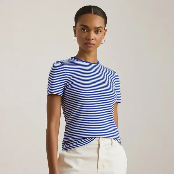 Ralph Lauren Striped Stretch Cotton Crewneck Tee - Cruise Royal/white