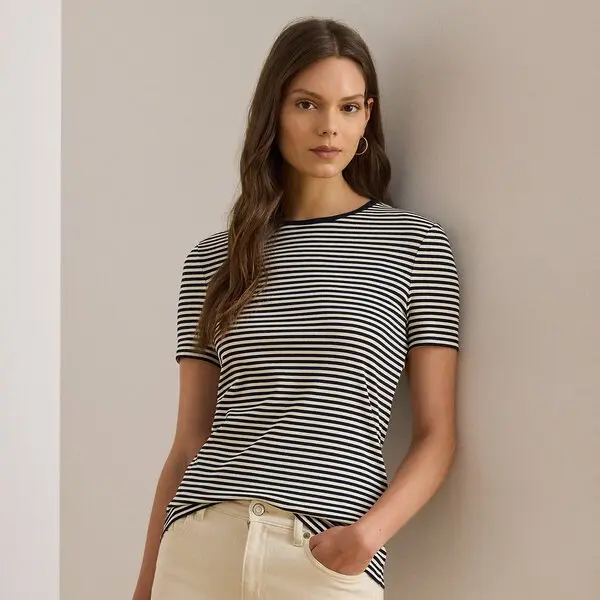 Ralph Lauren Striped Stretch Cotton Crewneck Tee - Lauren Navy/cream