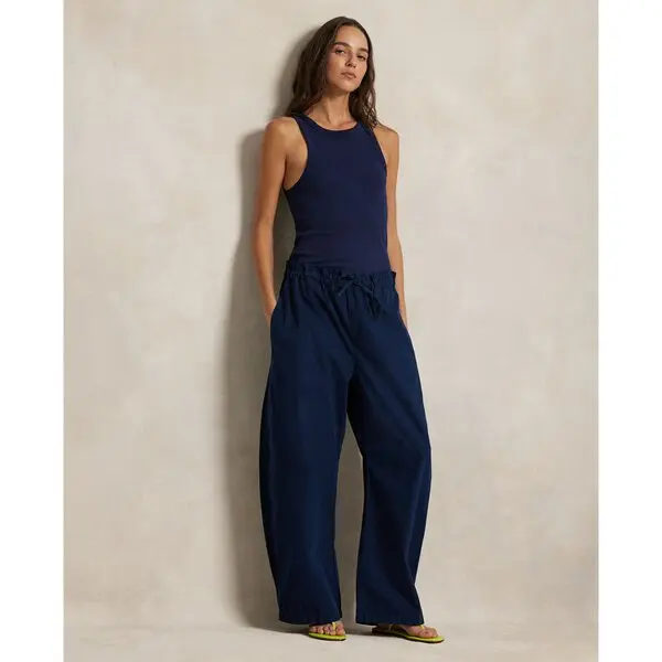 Ralph Lauren Cotton Curved Tapered Drawstring Pant - Navy