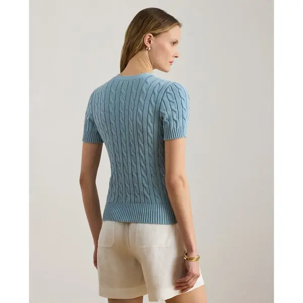 Ralph Lauren Cable-knit Cotton Short-sleeve Cardigan - Blue Note