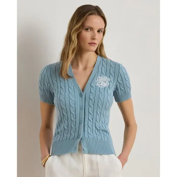 Ralph Lauren Cable-knit Cotton Short-sleeve Cardigan - Blue Note