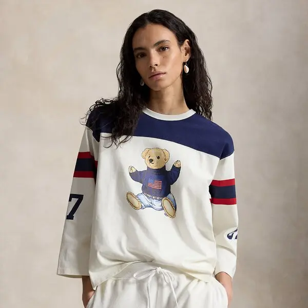 Ralph Lauren Poo Bear Cotton Jersey Tee - Warm White/newport Navy