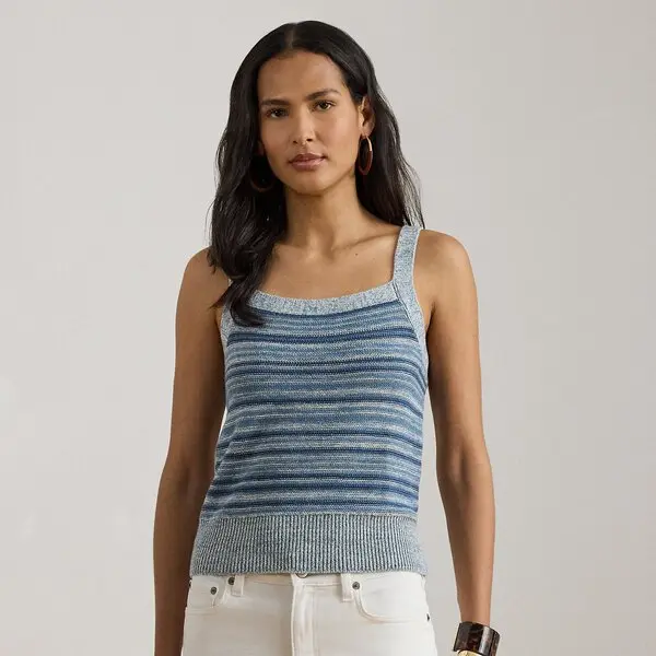 Ralph Lauren Striped Linen-cotton Sweater Tank Top - Indigo Multi