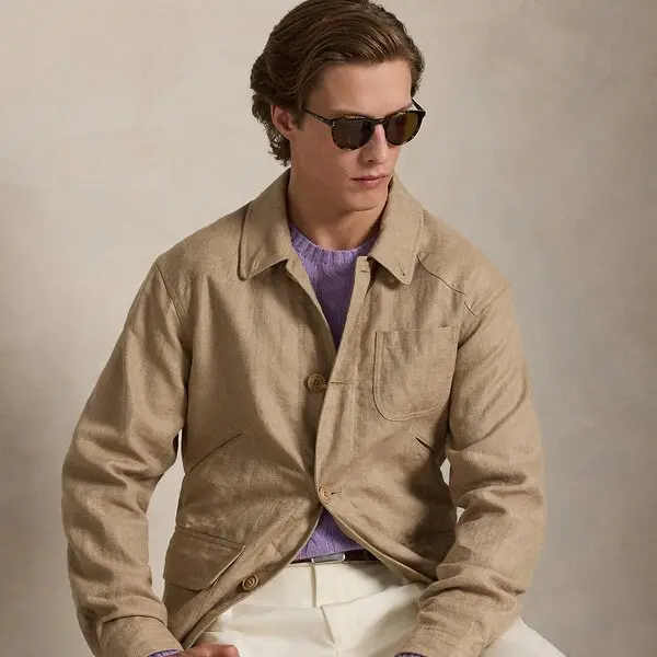 Ralph Lauren Inen Herringbone Utiity Jacket - Natural Herringbone