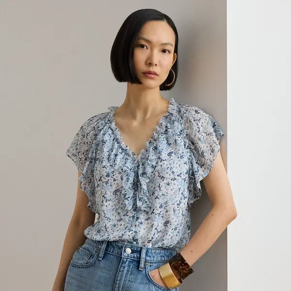 Ralph Lauren Floral Ruffle-trim Georgette Blouse