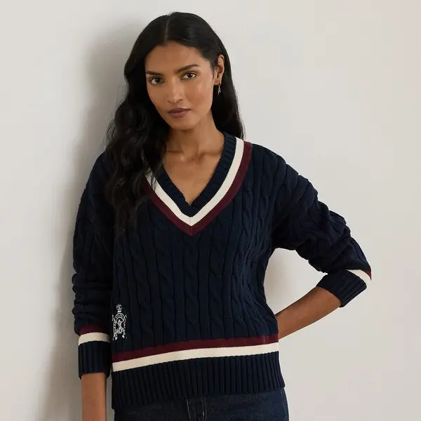 Ralph Lauren Cable-knit Cotton Cricket Sweater - Lauren Navy/cream Multi