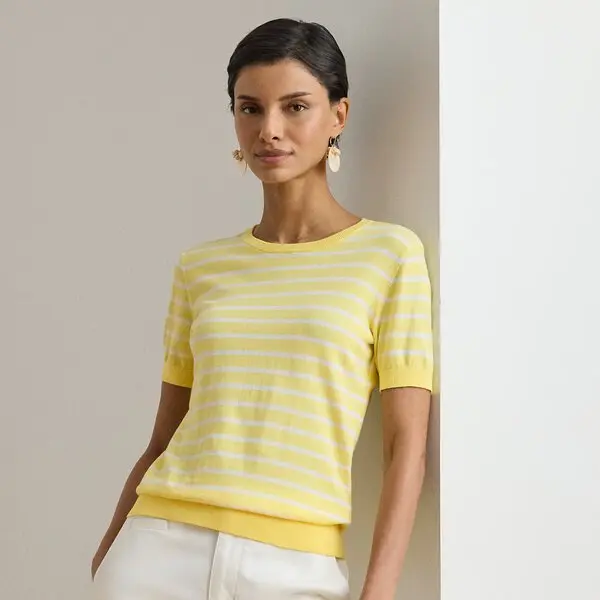 Ralph Lauren Striped Short-sleeve Sweater - Lemon Sorbet/white