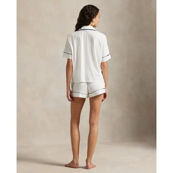 Ralph Lauren Piped Jersey Short-sleeve Pajama Set - White Cloud