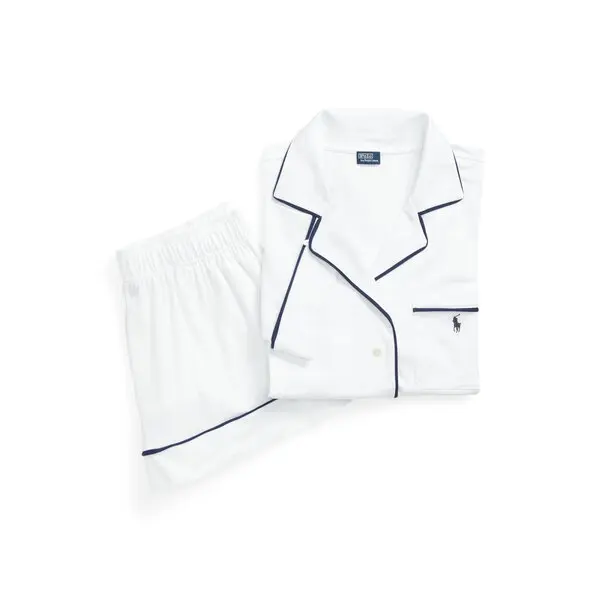 Ralph Lauren Piped Jersey Short-sleeve Pajama Set - White Cloud