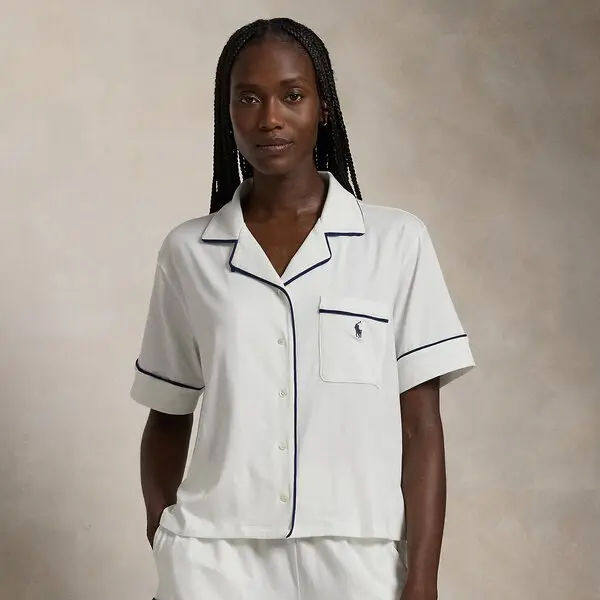 Ralph Lauren Piped Jersey Short-sleeve Pajama Set - White Cloud