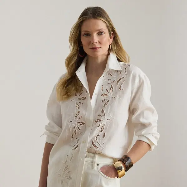Ralph Lauren Eyelet Linen Hirt - White