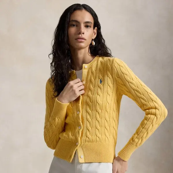 Ralph Lauren Cable-knit Cotton Crewneck Cardigan - Beach Yellow