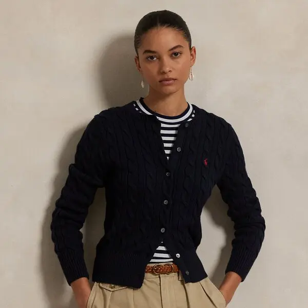 Ralph Lauren Cable-knit Cotton Crewneck Cardigan - Hunter Navy