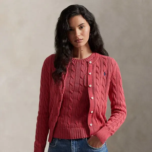 Ralph Lauren Cable-knit Cotton Crewneck Cardigan - Nantucket Red