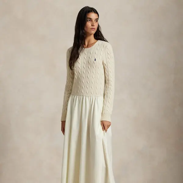 Ralph Lauren Cable-knit Poplin Dress - Authentic Cream