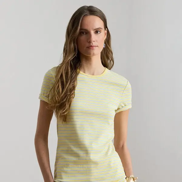 Ralph Lauren Striped Rib-knit Stretch Cotton Tee - Lemon Sorbet Multi