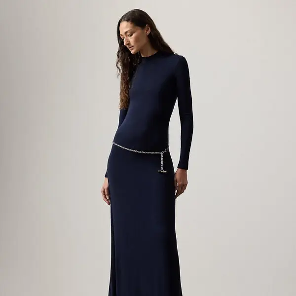 Ralph Lauren Lorina Tretch Silk Jersey Day Dress - Icon Navy