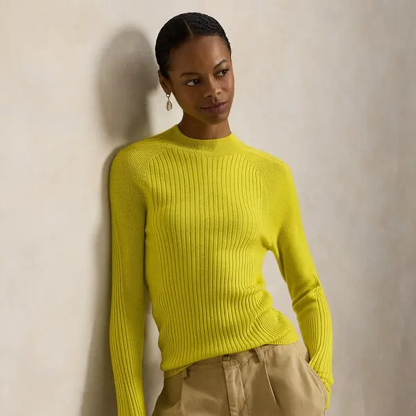 Ralph Lauren Rib-knit Wool Mockneck Sweater - Laser Yellow