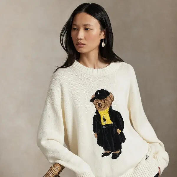 Ralph Lauren Poo Bear Cotton Crewneck Sweater - Clubhouse Cream Multi