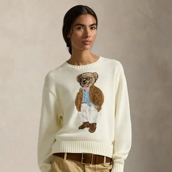 Ralph Lauren Poo Bear Cotton Crewneck Sweater - Parchment Cream