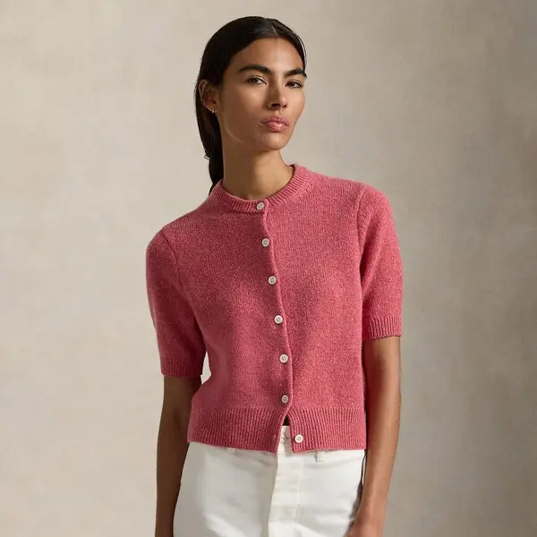 Ralph Lauren Cashmere Crewneck Short-sleeve Cardigan - Rhubarb Melange