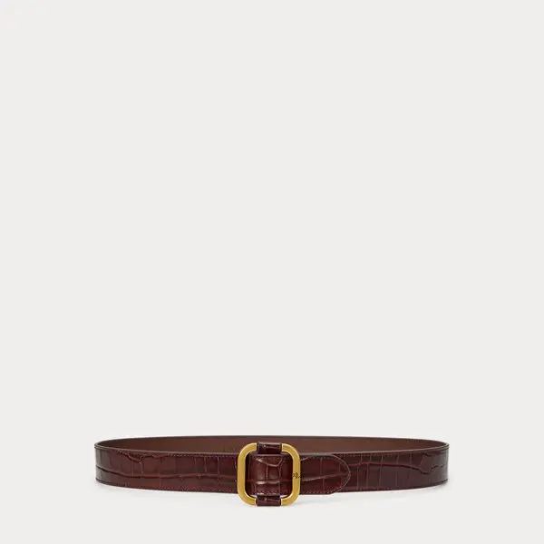 Ralph Lauren Side-buckle Croc-embossed Leather Belt - Dark Mahogany